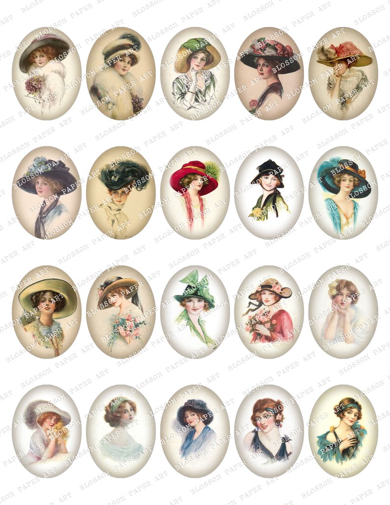 VINTAGE WOMAN Printable Stickers Ovals Collage Sheet Junk | Etsy