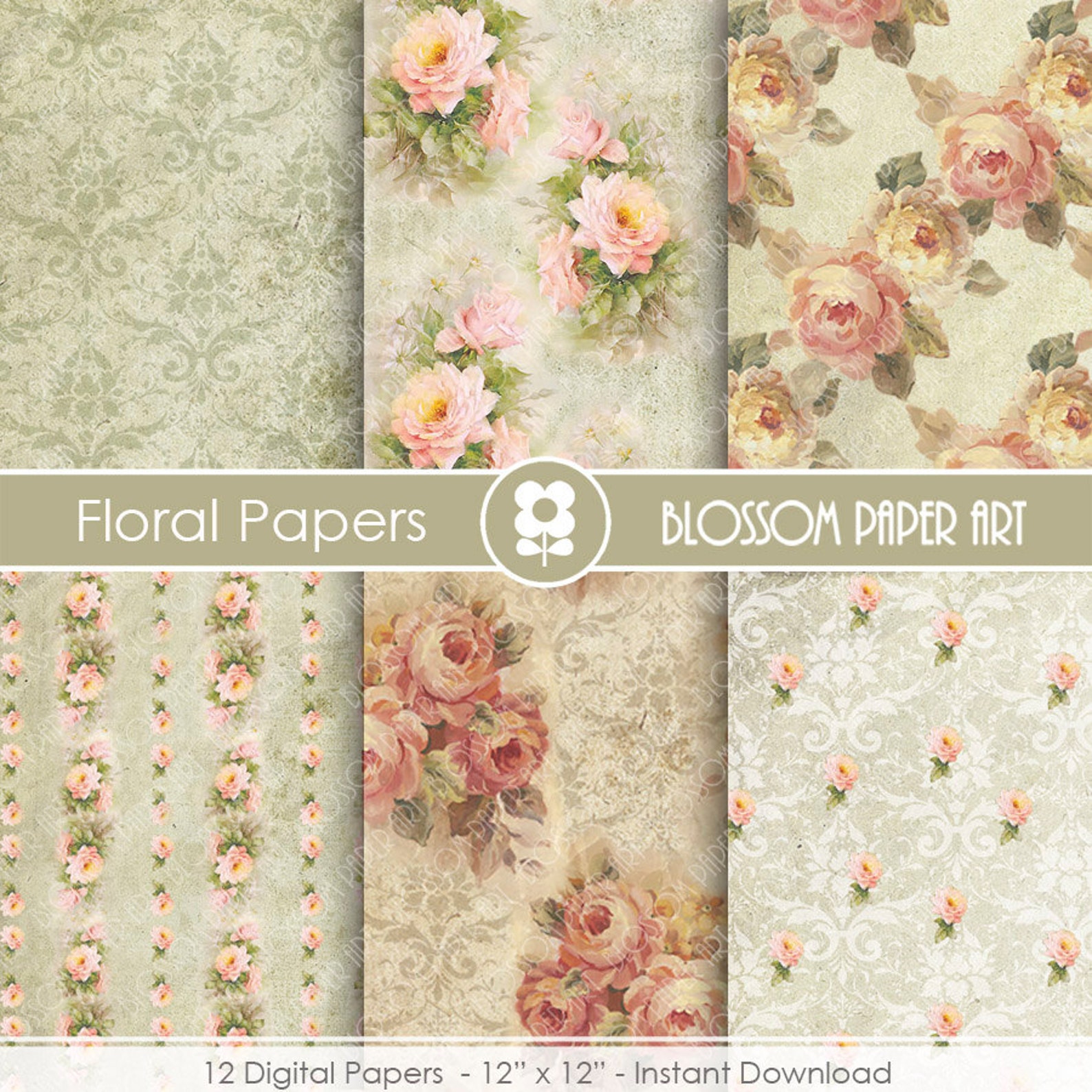 Rose Digital Paper Floral Digital Paper Pack Victorian - Etsy