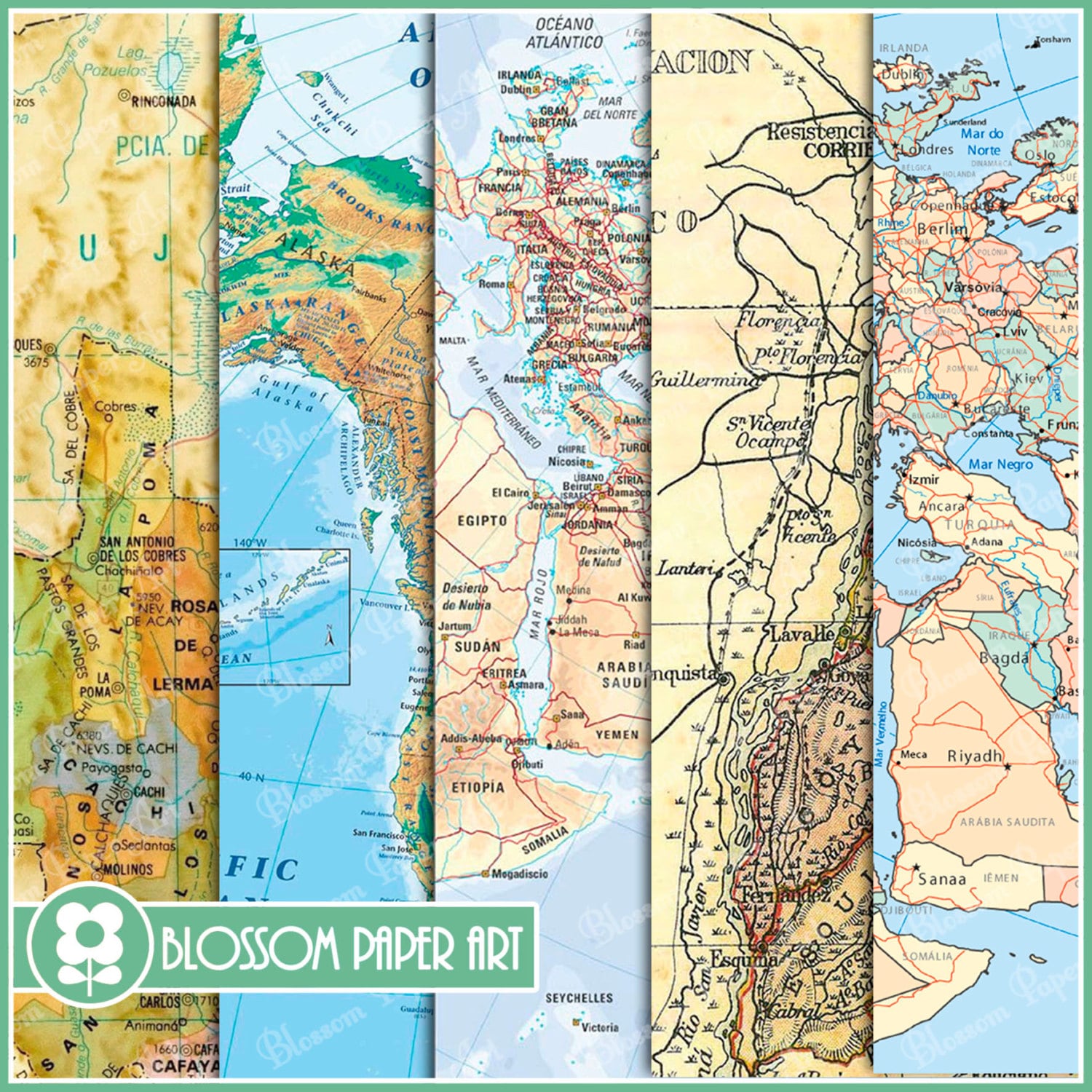 Mapas Papeles Decorativos Digitales Papeles para imprimir - Etsy España