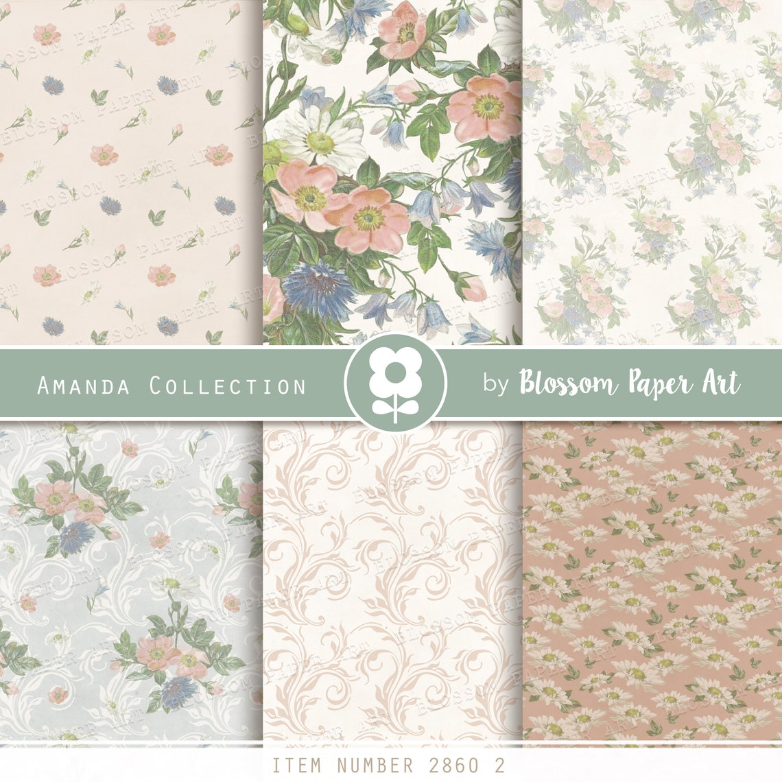 Digital Paper Shabby Chic Digital Paper Pack Peach and Blue | Etsy