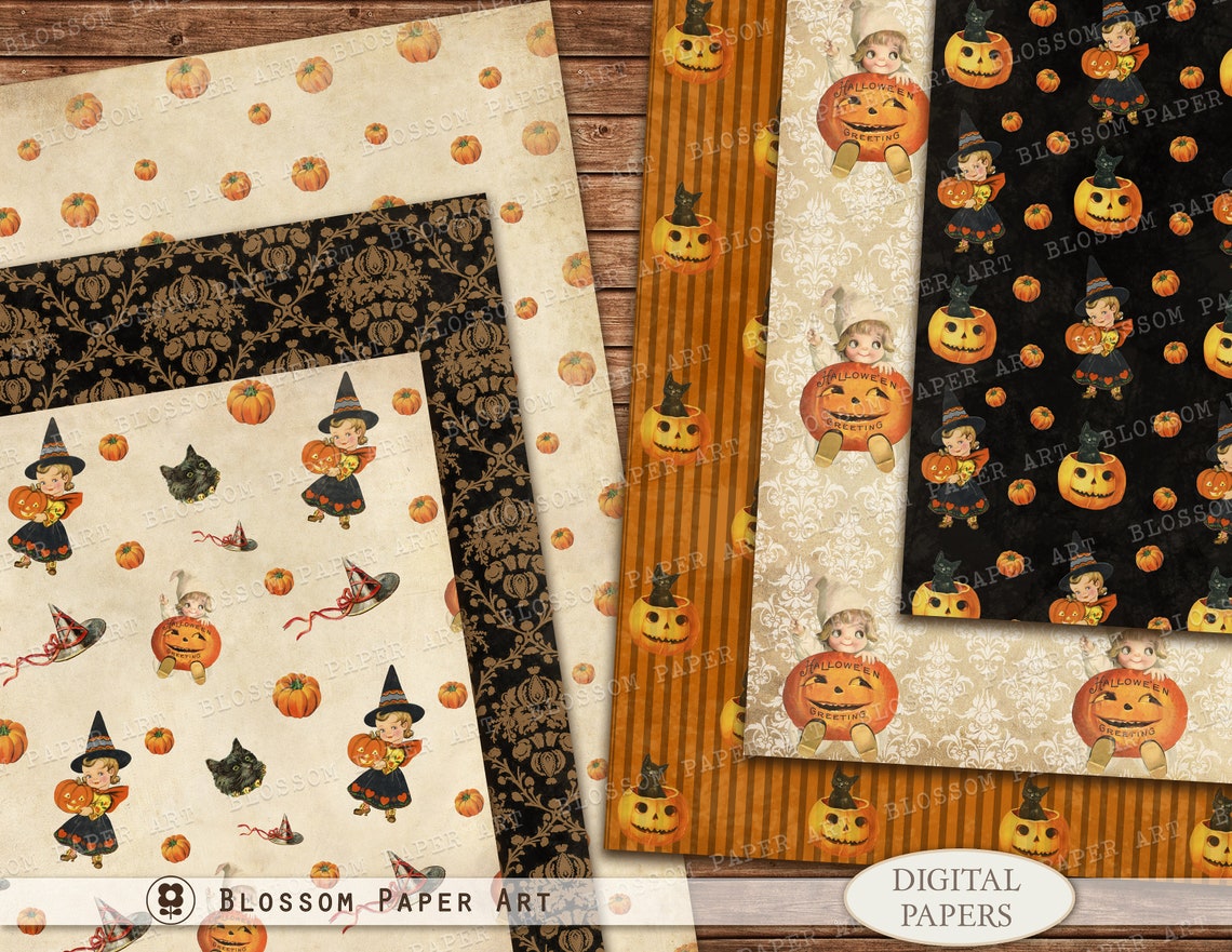 Vintage Halloween Digital Paper Pack: Junk Journal & Scrapbook (digital ...
