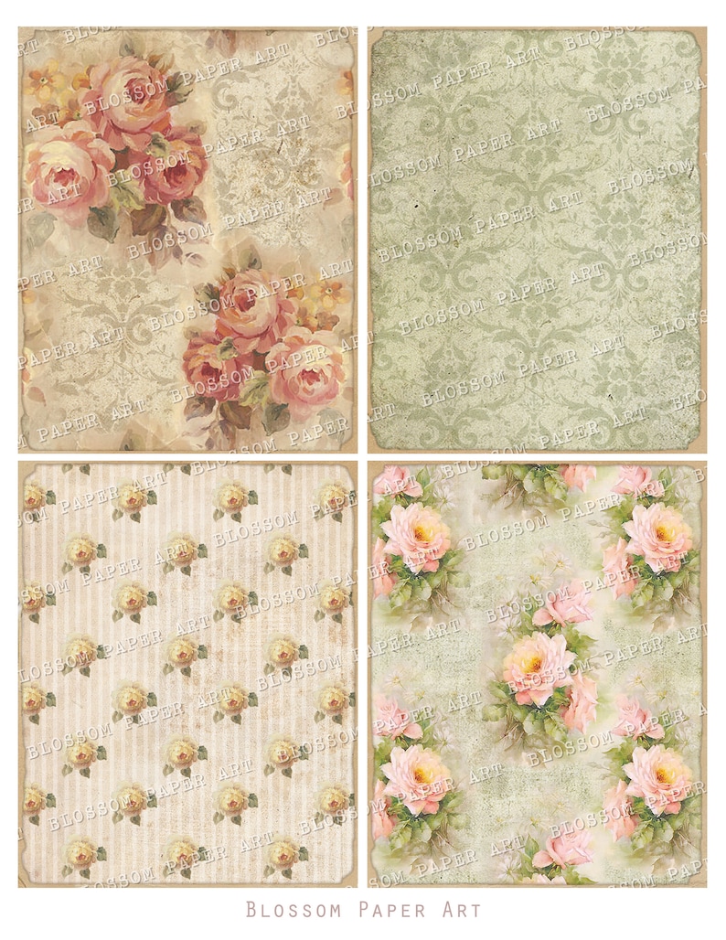 SHABBY CHIC Papers Digital Collage Sheet Vintage Papers Floral | Etsy