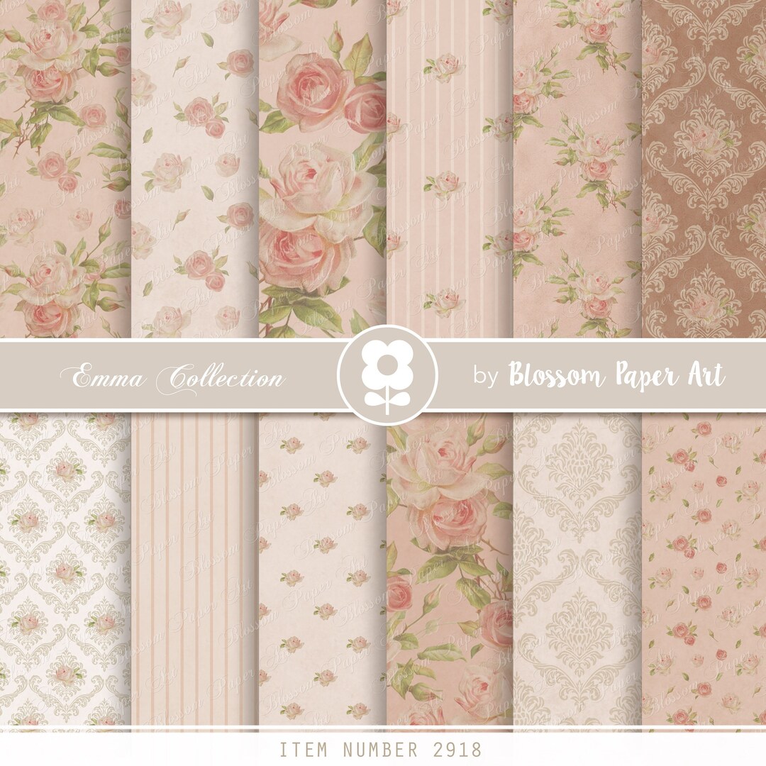 Digital Paper, Shabby Chic Digital Paper Pack, Roses Scrapbook Collage ...