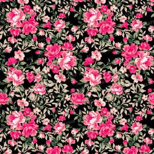 Pink and Black Floral Digital Paper, Scrapbook Paper Pack, Pink Roses ...