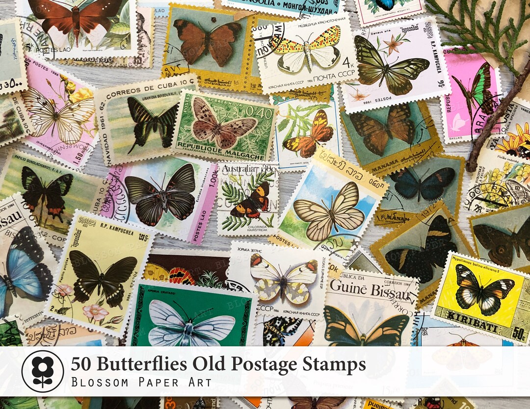 Old Postage Stamps Butterflies Stamps for Junk Journals, Printable ...