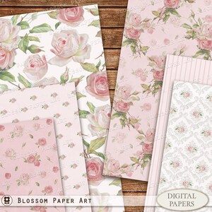 Digital Paper, Shabby Chic Digital Paper Pack, Roses Scrapbook Collage ...