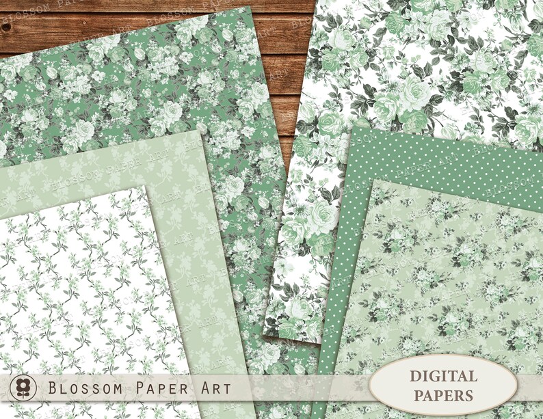 Green Floral Digital Paper Pack: Scrapbook & Junk Journal (digital ...