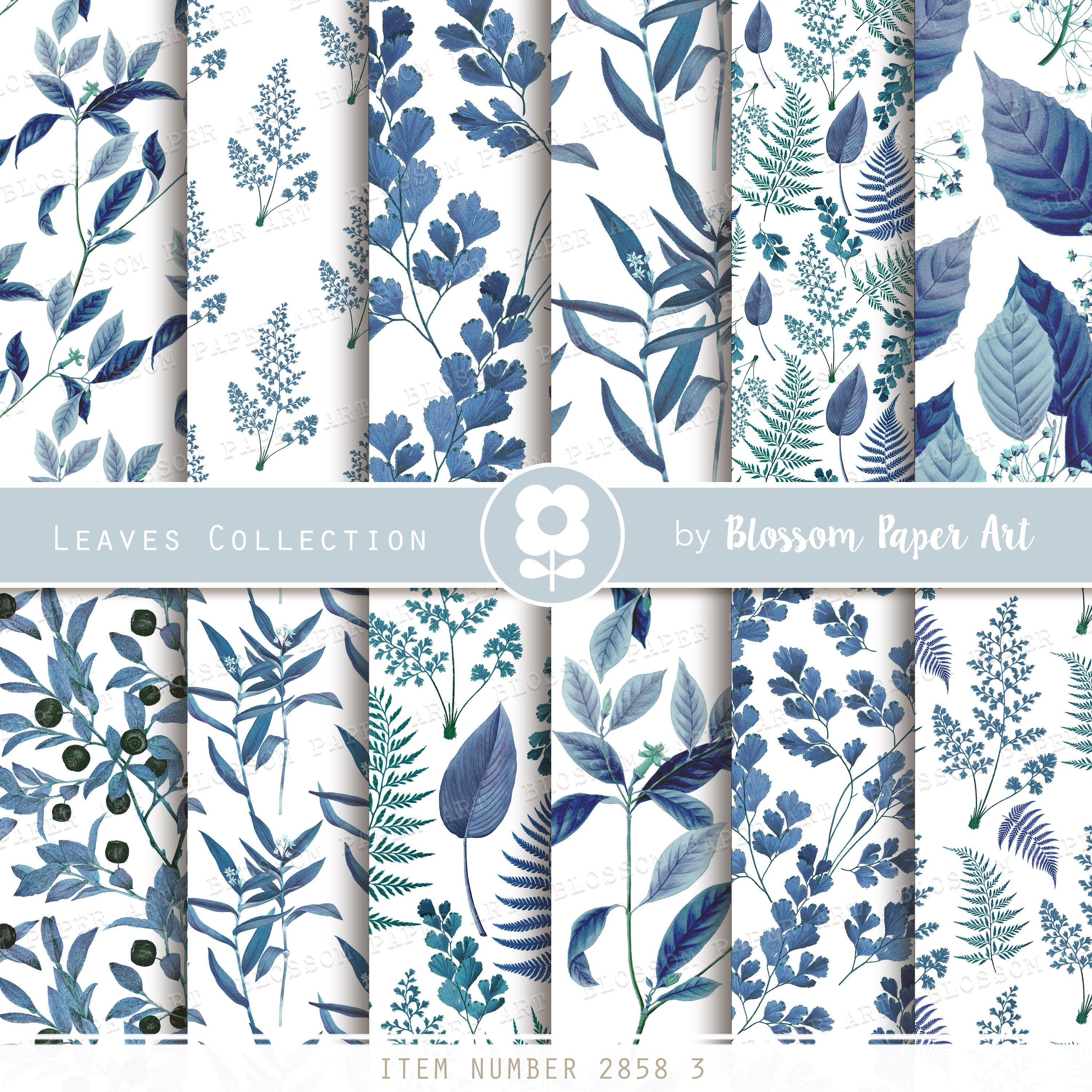 Leaves Digital Paper Blue Leaves Scrapbook Nature - Etsy Canada