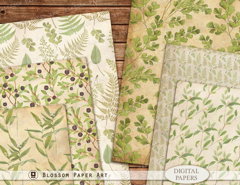 Junk Journal Paper Botanical Digital Paper Leaves Scrapbook - Etsy