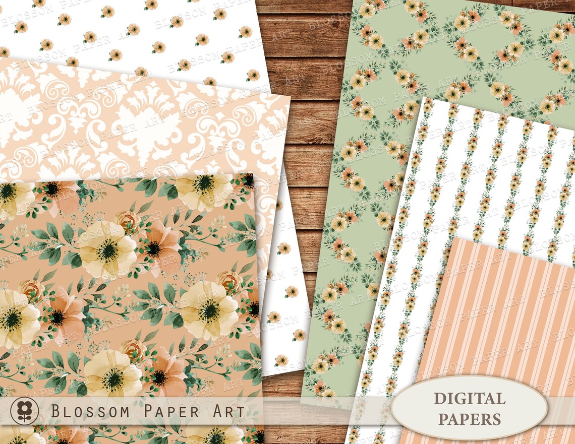 Floral Digital Paper, Scrapbooking Flowers Paper Pack Watercolor ...