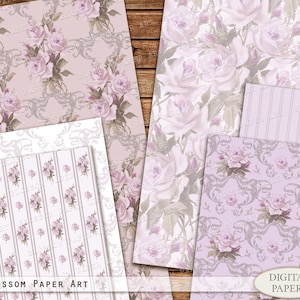 Shabby Chic Scrapbook Paper, Lilac Digital Paper, Roses Scrapbooking ...