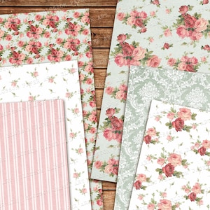 Shabby Chic Roses Digital Paper Pack: Vintage Floral Collage (instant ...