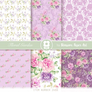 Purple Floral Digital Paper Pack: Scrapbook & Decoupage (digital ...
