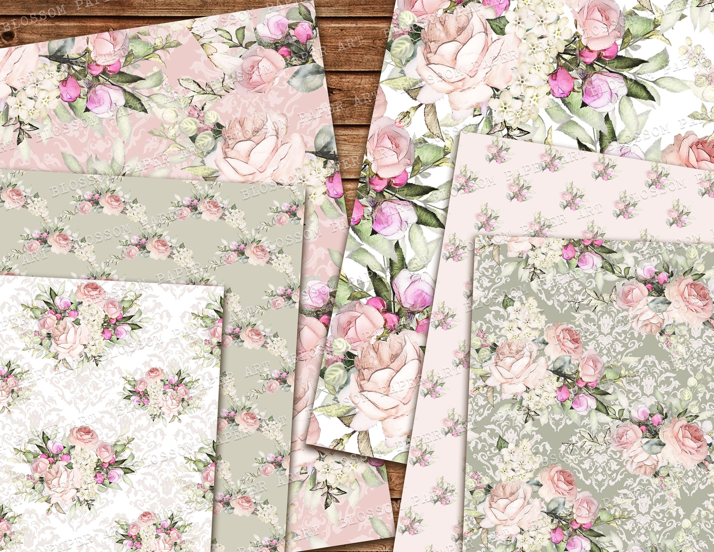 Scrapbook Paper Rose Digital Paper Pink Floral Digital Paper - Etsy UK