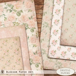 Shabby Chic Roses Digital Paper Pack: Floral Collage Sheets (digital ...