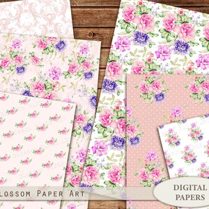Shabby Chic Roses Digital Paper, Digital Scrapbook Paper Pack, Digital ...