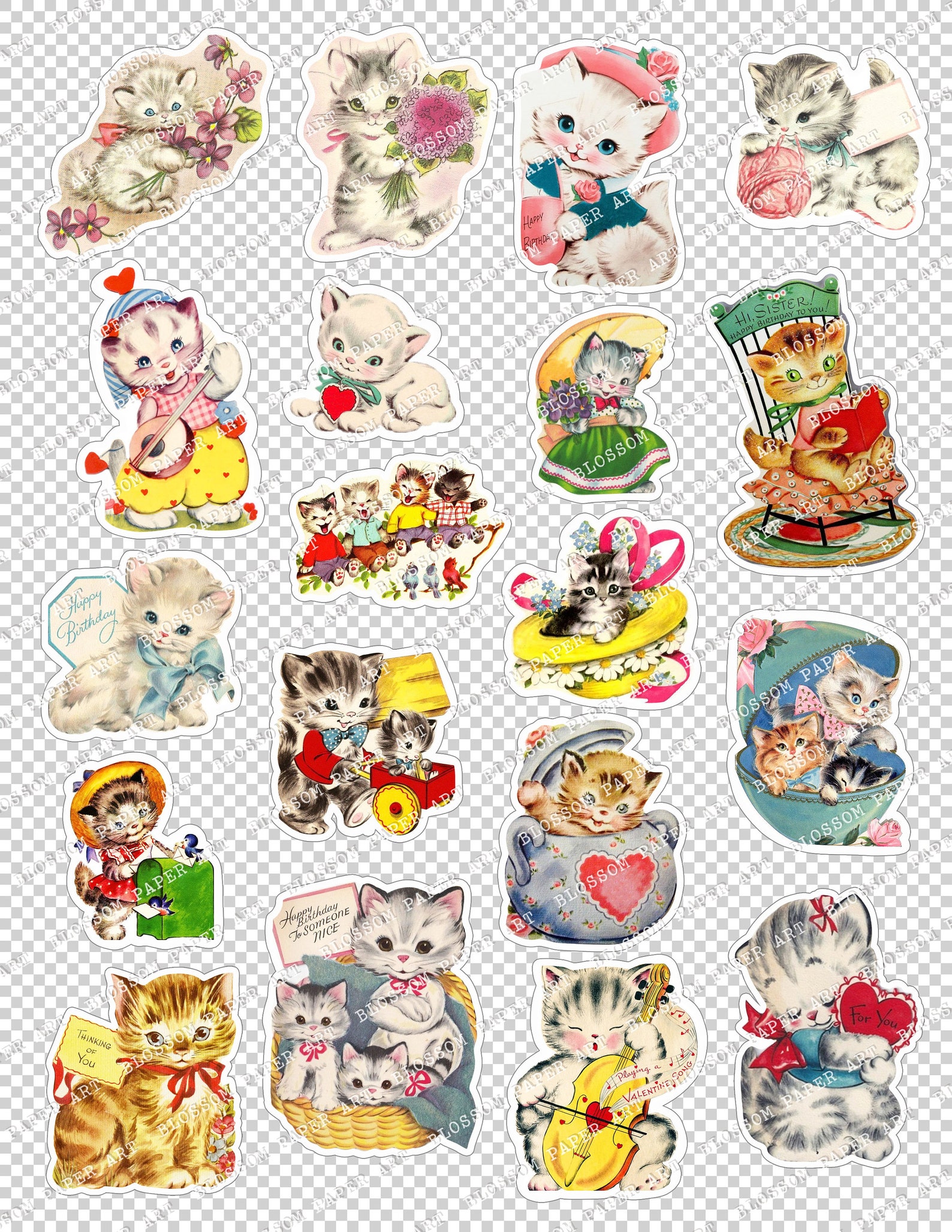 Cat Stickers Nursery Vintage Printable Stickers Vintage | Etsy