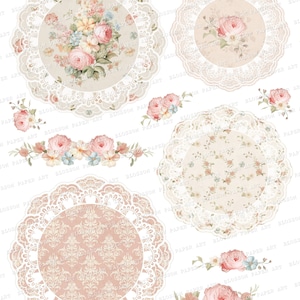 Floral Doily Digital Paper: Rose Collage Sheet (digital Download ...