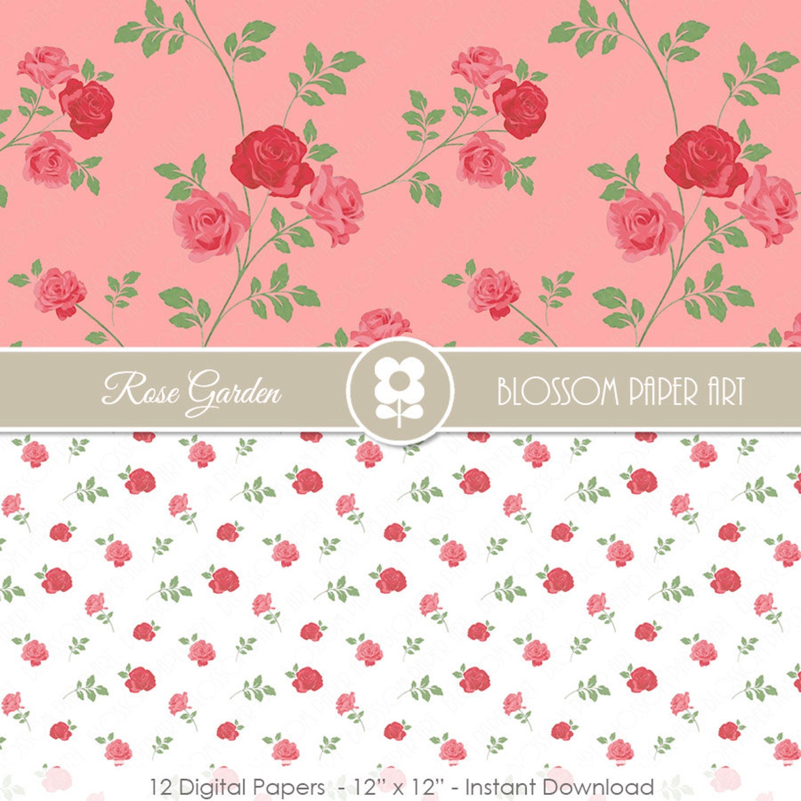 Red Rose Digital Paper Shabby Rose Digital Paper Pack Red | Etsy