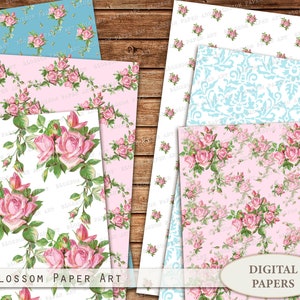 ROSE Shabby Chic Digital Paper, Floral Digital Paper Pack, Pink Roses ...