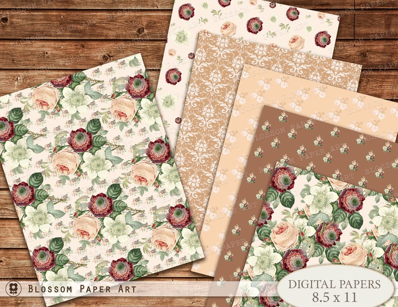 Vintage Roses Scrapbook Paper 85x11 Sheets Floral | Etsy