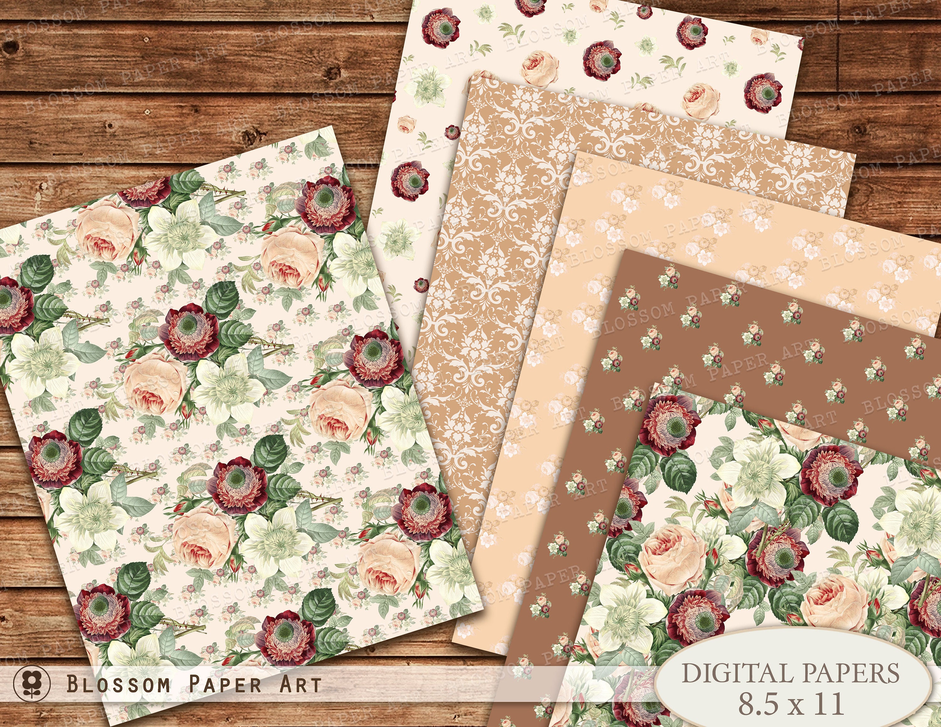 Vintage Roses Scrapbook Paper 85x11 Sheets Floral | Etsy