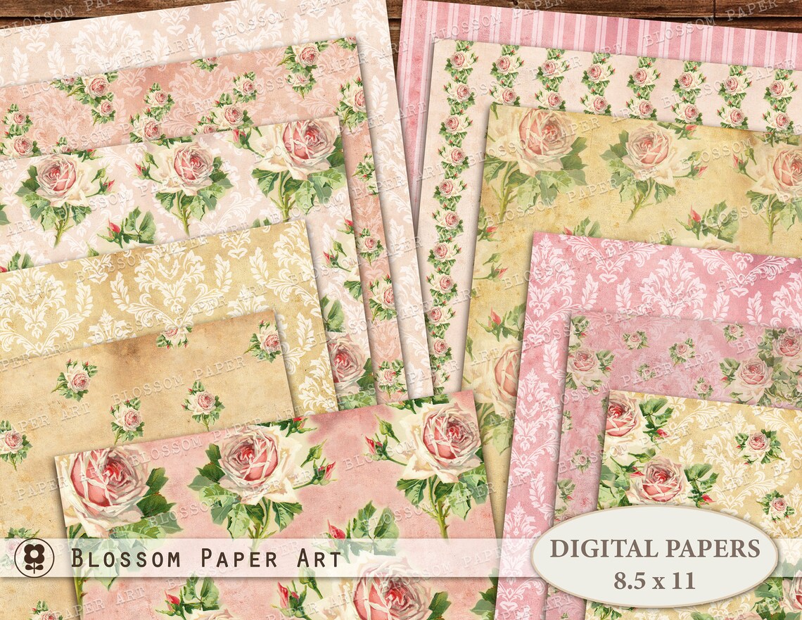 Rose Digital Paper Floral Scrapbook Paper Vintage Rose - Etsy