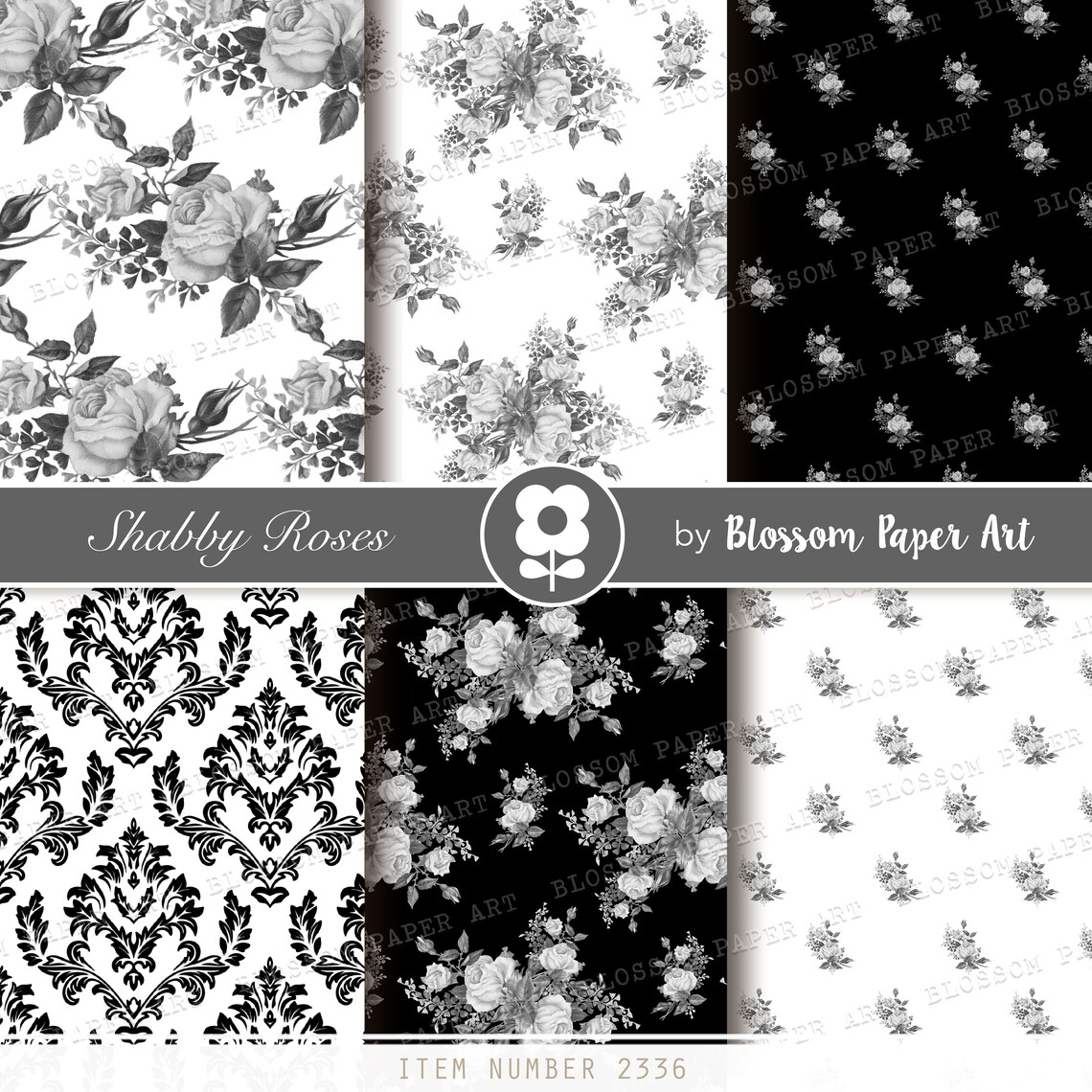 Digital Paper Black and White Rose Digital Paper Scrapbook - Etsy
