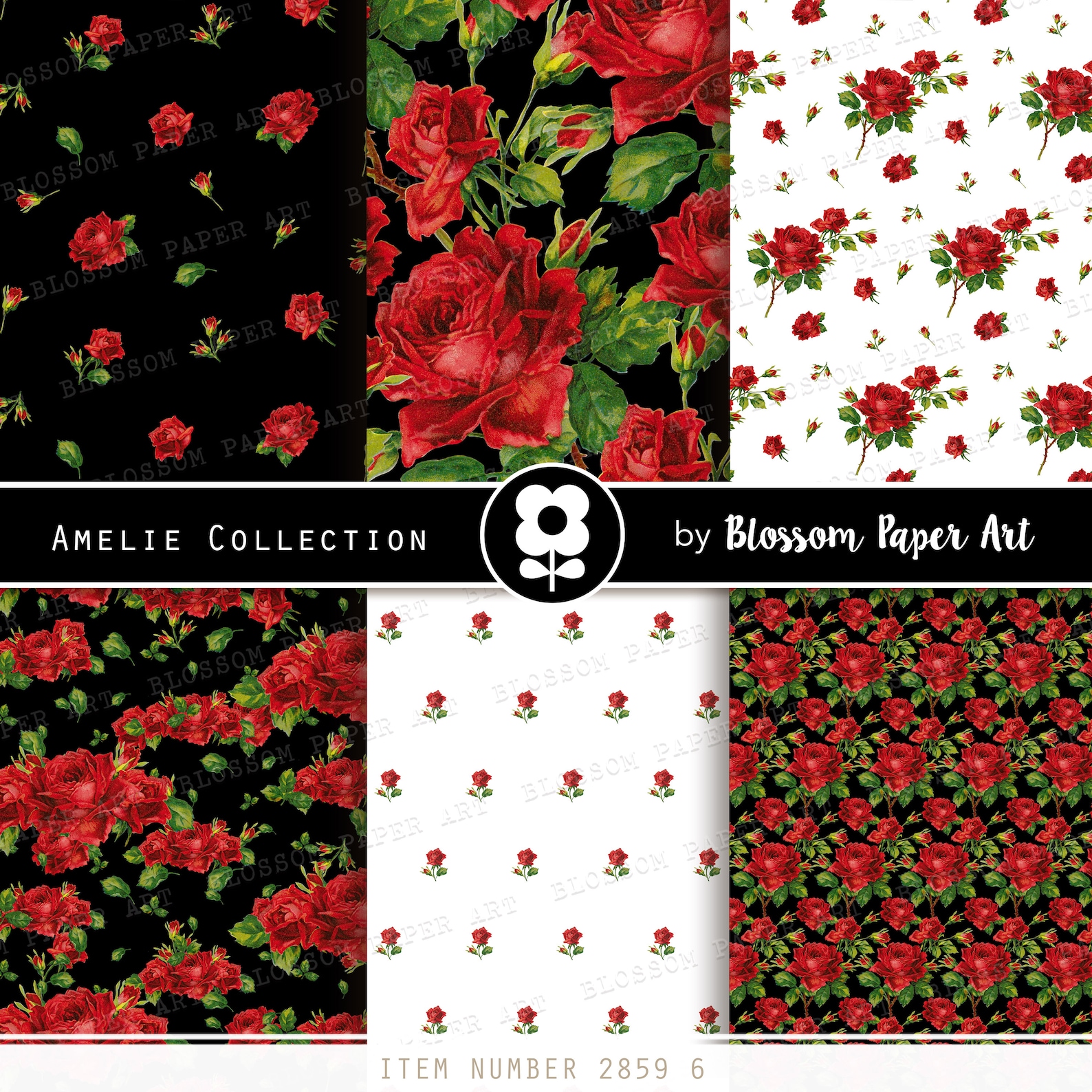 Black and Red Digital Paper Roses Scrapbook Papers Floral - Etsy
