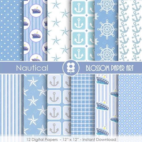 Baby Blue Nautical Digital Paper. Seal Life Paper Pack - Etsy