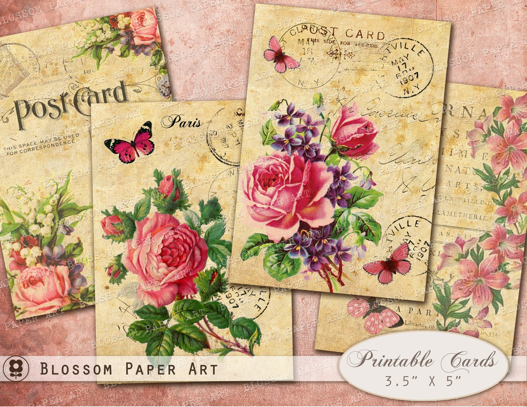Junk Journal Postcards, Decoupage Vintage Cards, Printable Collage ...