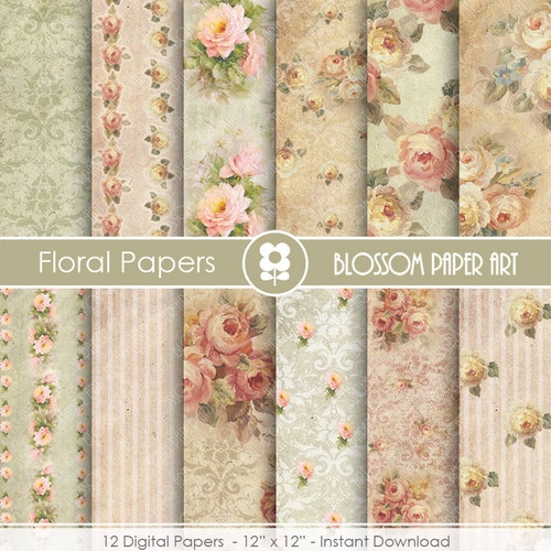 Floral Digital Paper Vintage Digital Paper Pack Rose - Etsy