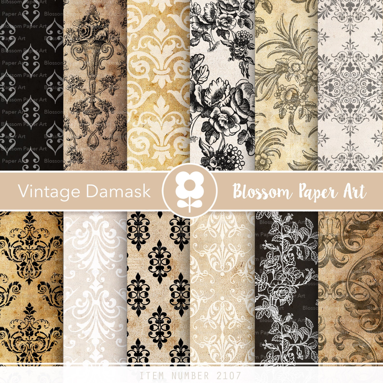 Damask Vintage Digital Paper Black Old Paper Digital Paper - Etsy