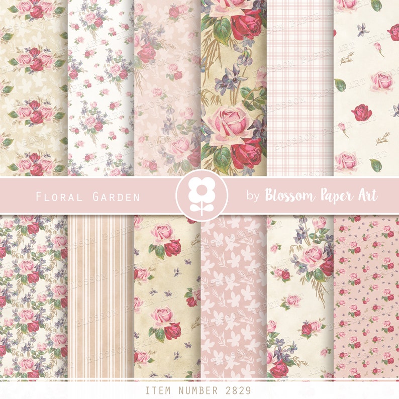 Shabby Chic Digital Paper Pack Vintage Digital Paper Roses - Etsy