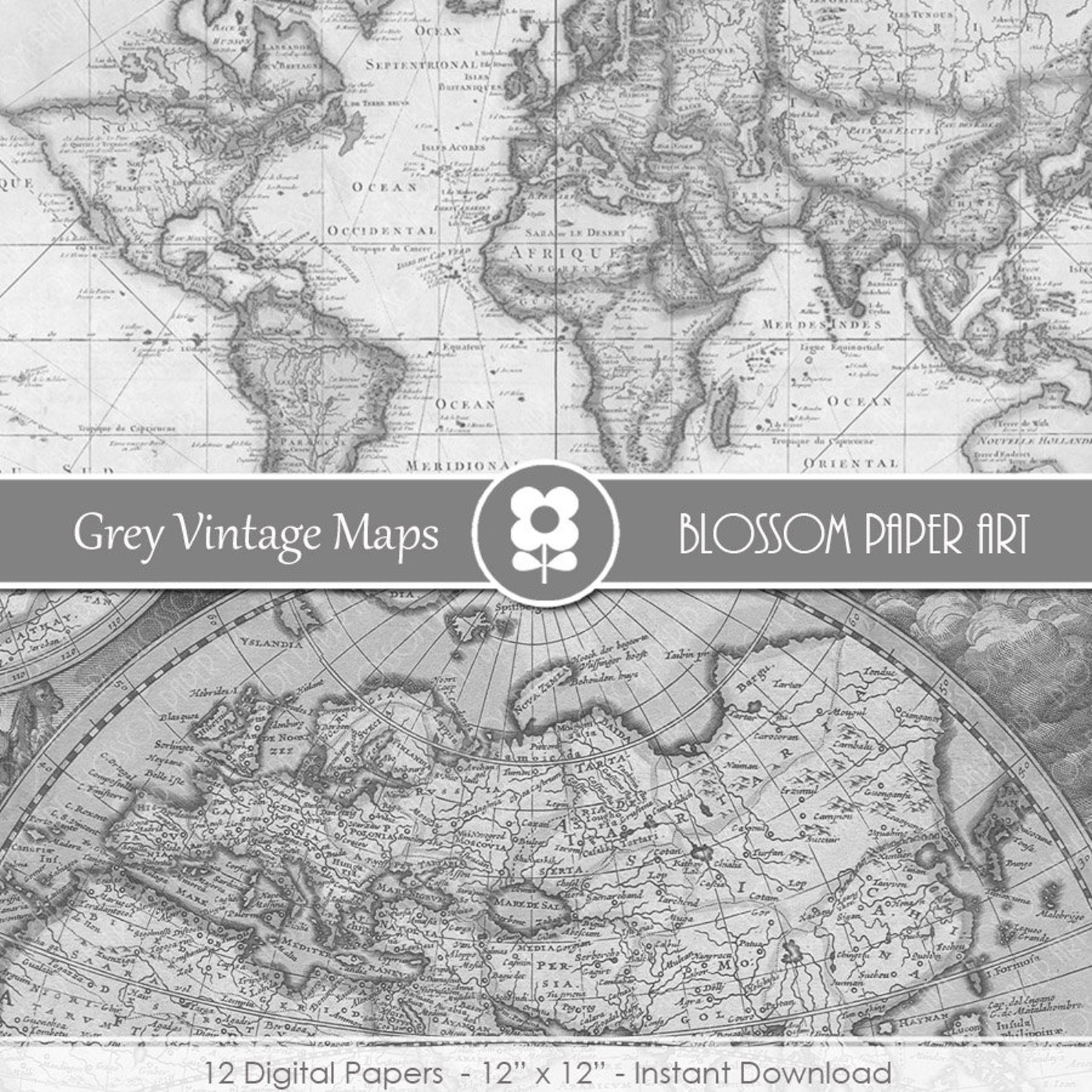 Vintage Maps Digital Paper Grey Maps Digital Paper Pack Old - Etsy