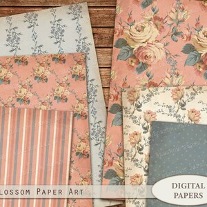 Floral Digital Paper, Vintage Digital Paper Pack, Rose Scrapbook Paper ...