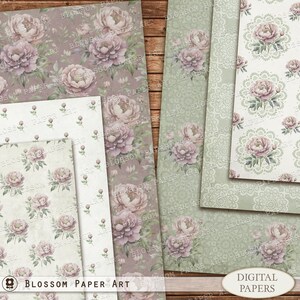 Junk Journal Floral Digital Paper, Green Digital Paper, Vintage Flower ...