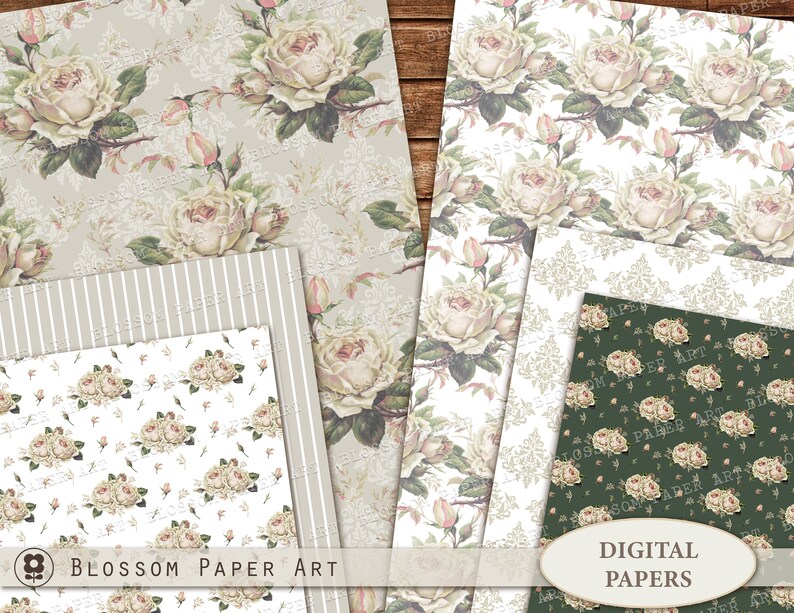Shabby Chic Digital Paper Pack Vintage Digital Paper Roses - Etsy