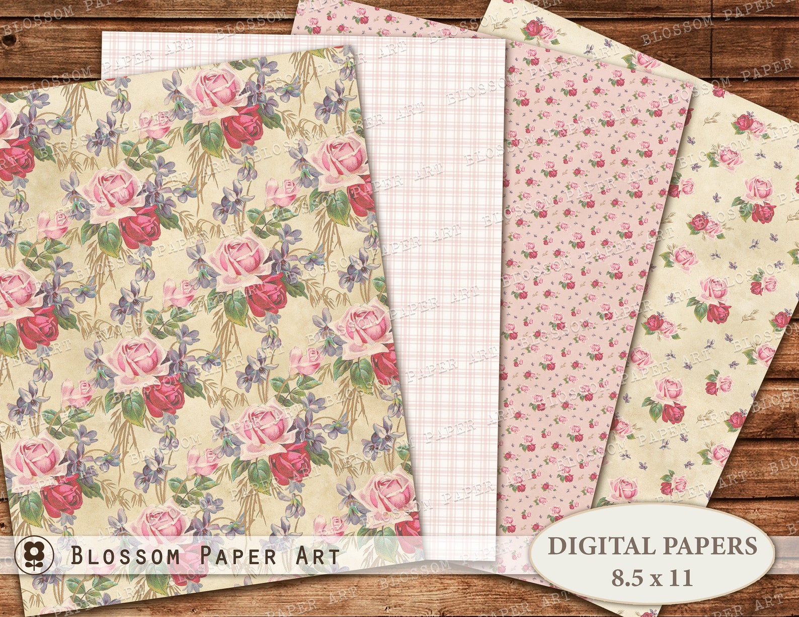 Rose Digital Paper Scrapbook Paper Vintage Floral Collage - Etsy Canada
