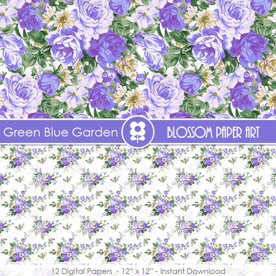 Blue Digital Paper Floral Digital Papers Rose Digital | Etsy