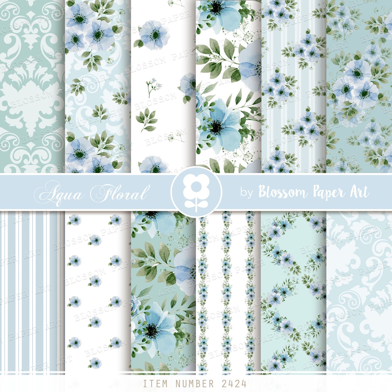 Light Blue FLORAL Digital Paper Floral Digital Collage Sheet - Etsy