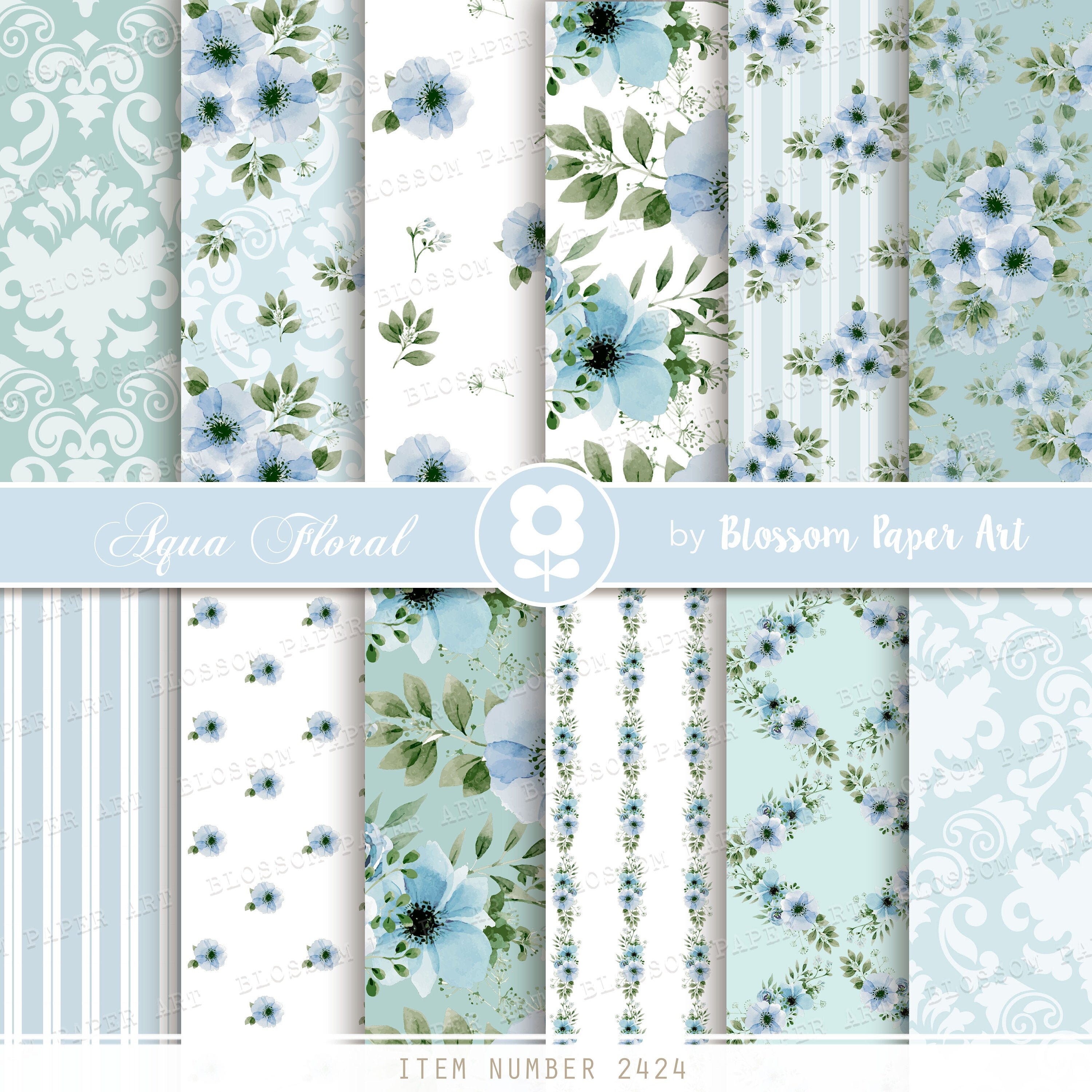 Light Blue FLORAL Digital Paper Floral Digital Collage Sheet | Etsy