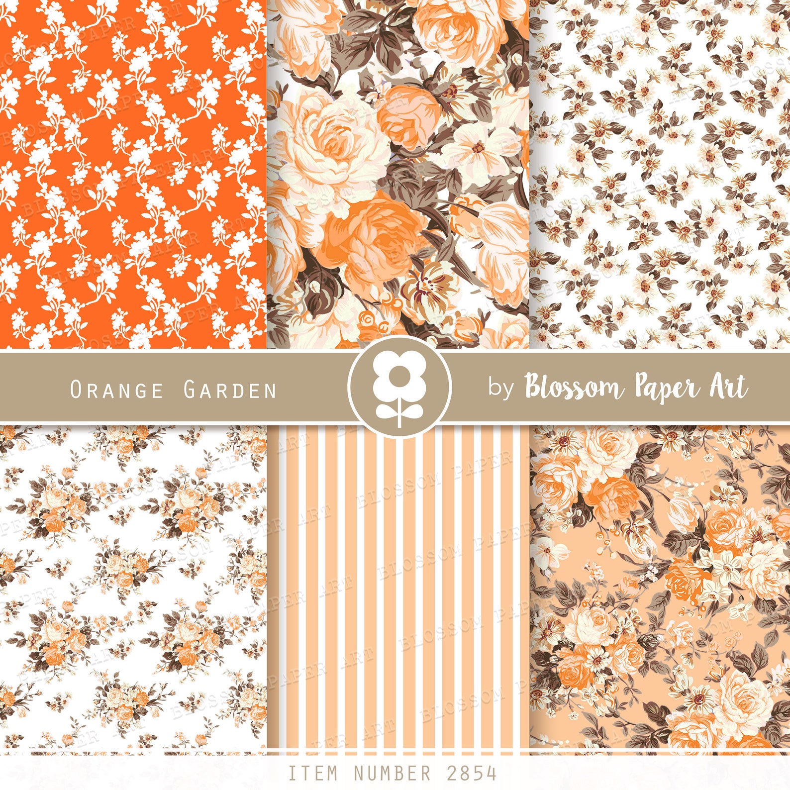 Floral Digital Paper Orange Scrapbook Papers Autumn Papers - Etsy