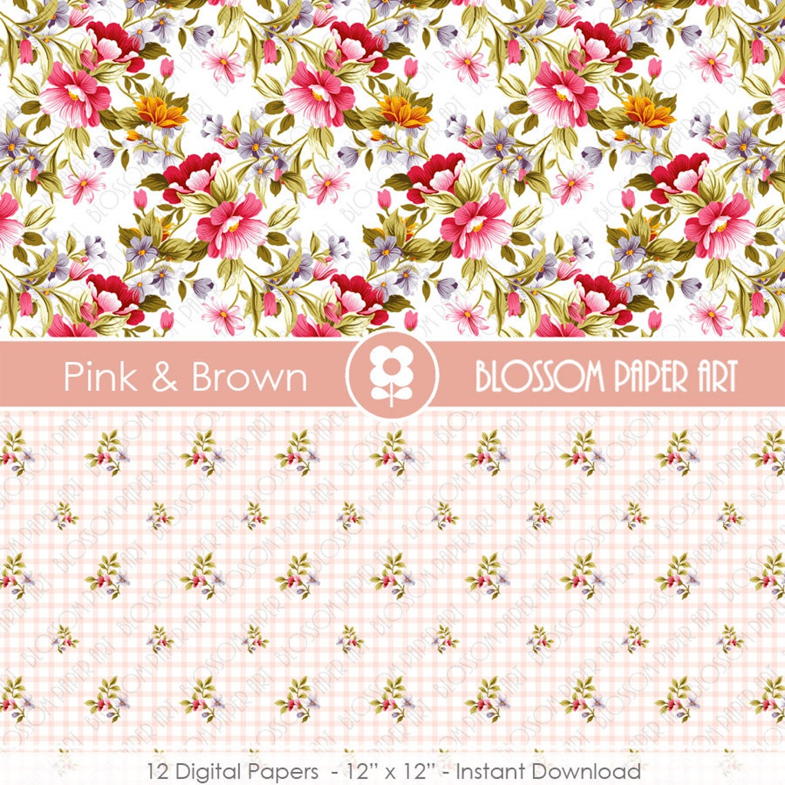 Floral Digital Paper Pink Floral Digital Paper Pack Pink - Etsy