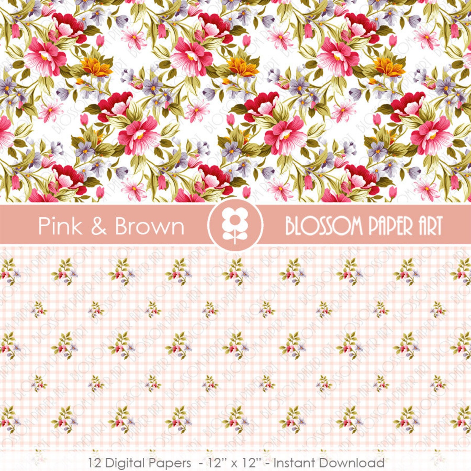 Floral Digital Paper Pink Floral Digital Paper Pack Pink - Etsy