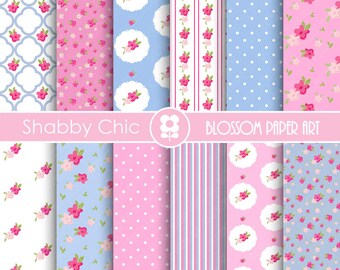Pink Floral Papers Light Blue Floral Paper Pack Digital | Etsy