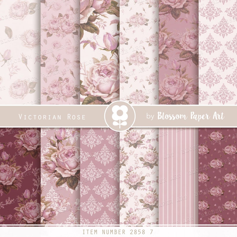 Burgundy Digital Paper Pack Shabby Chic Roses Wine Scrapbook | Etsy