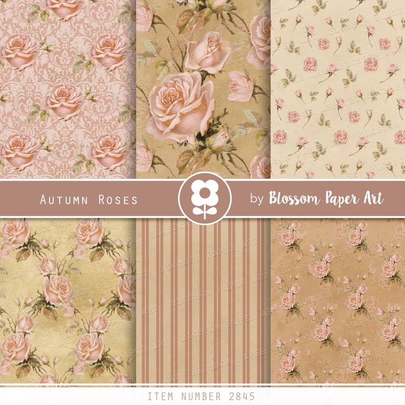 Rose Digital Paper Scrapbook Autumn Flowers Digital Paper - Etsy