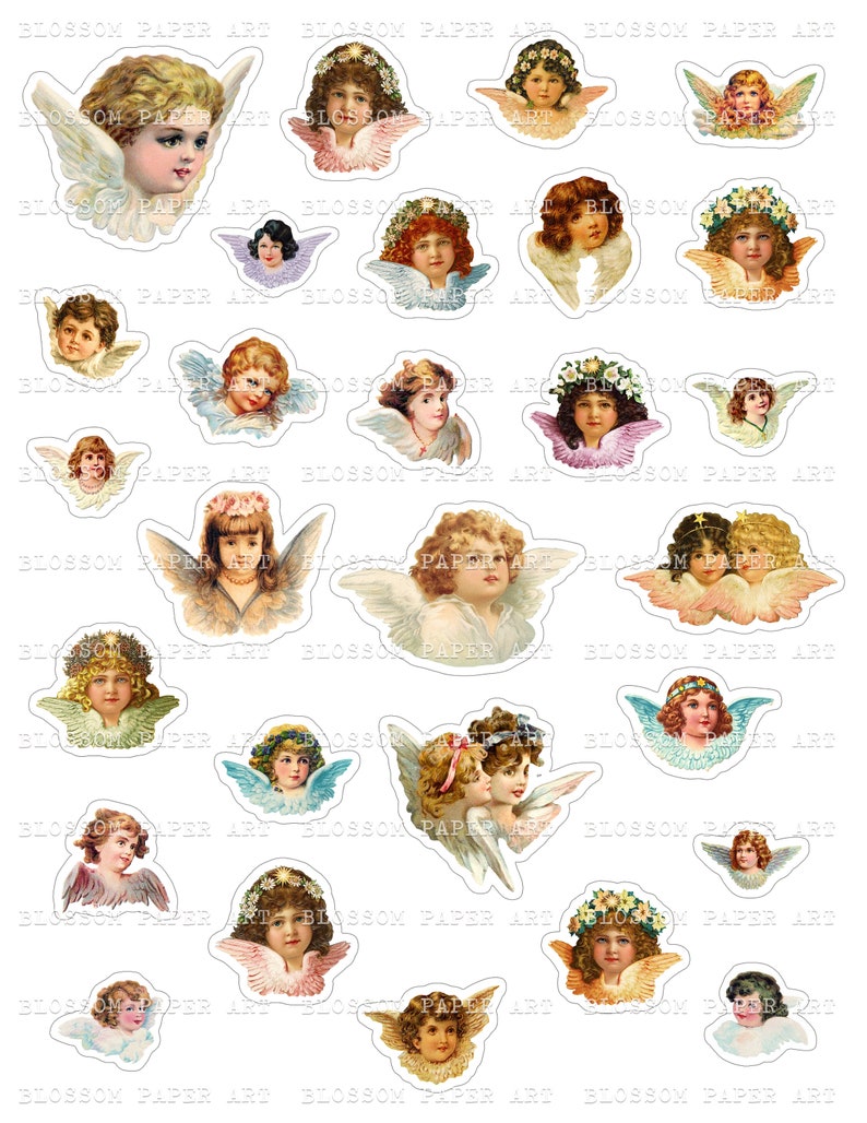 Printable STICKERS Vintage Angels Digital Download Collage | Etsy