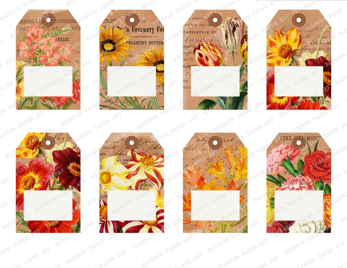 VINTAGE FLORAL Printable Tags Digital Collage Sheet Printable - Etsy